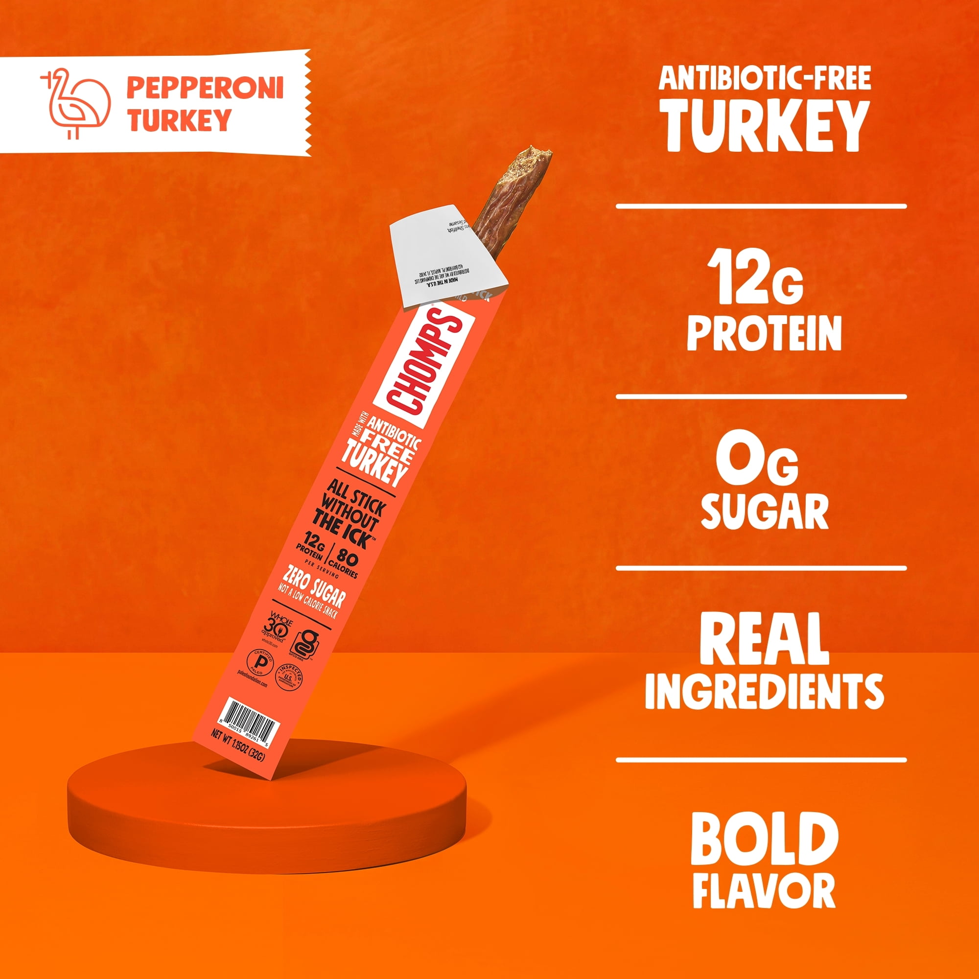 Chomps Antibiotic Free Pepperoni Turkey Stick - 1.15oz | Amerikasepetim